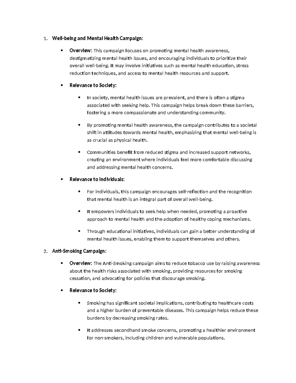 Health promotion campaign word - 1. Well-being and Mental Health ...