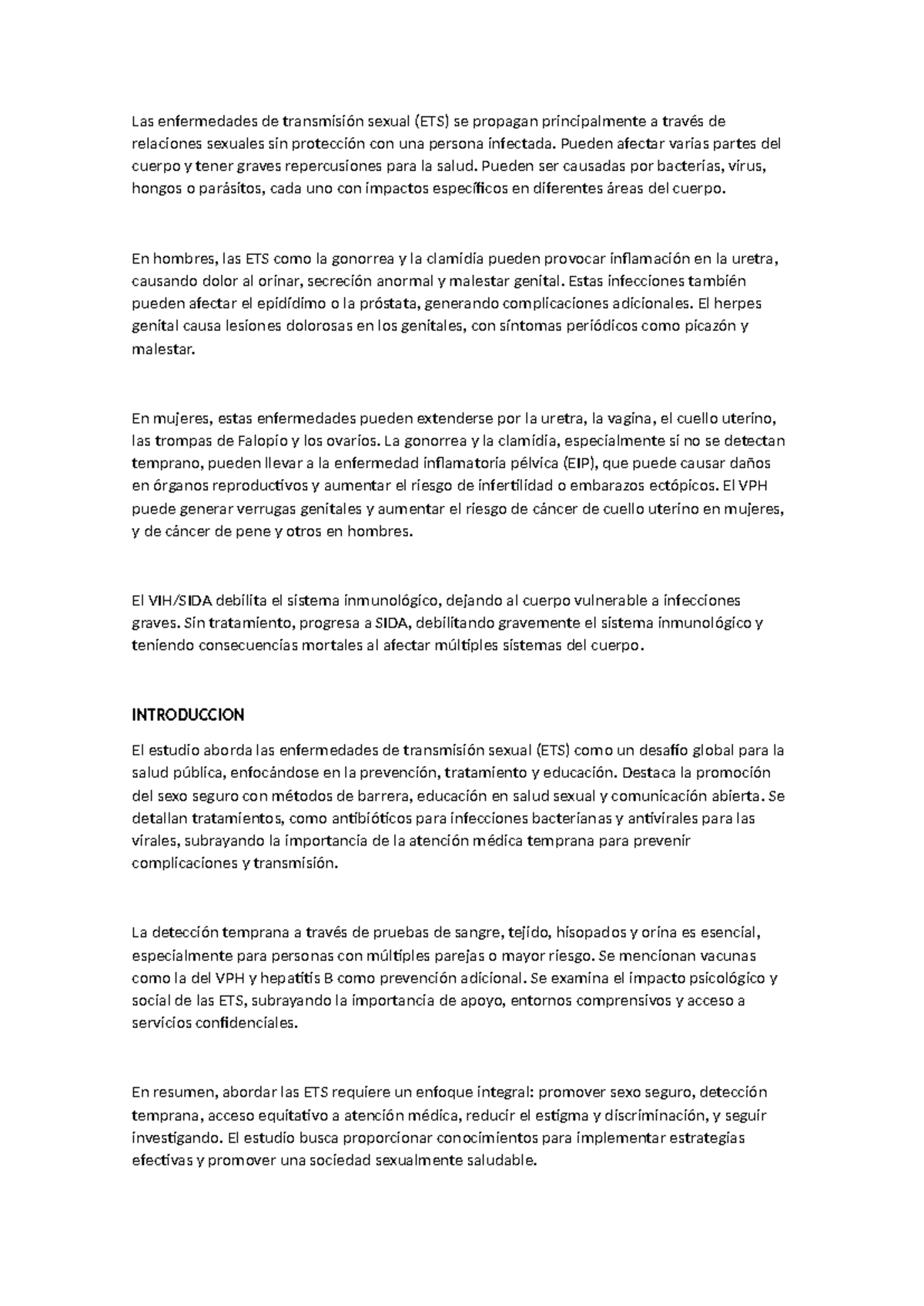 Las enfermedades de transmisión sexual Resumen - Las enfermedades de transmisión sexual (ETS) se ...