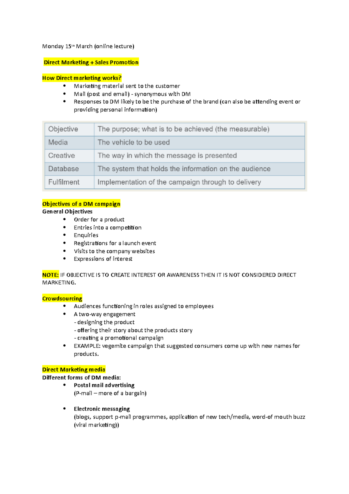WEEK 6 Direct Marketing + Sales Promotion - Monday 15th March (online ...