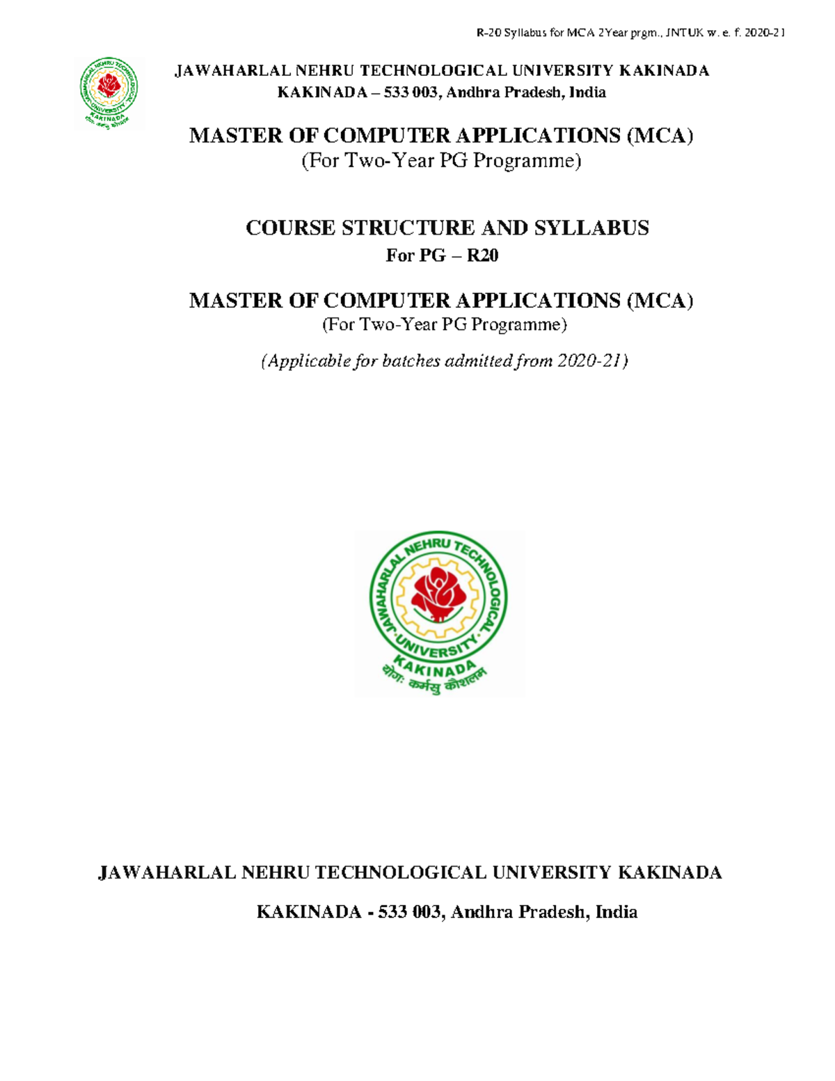 R20 MCA 2 years CS Syllabus - JAWAHARLAL NEHRU TECHNOLOGICAL UNIVERSITY ...
