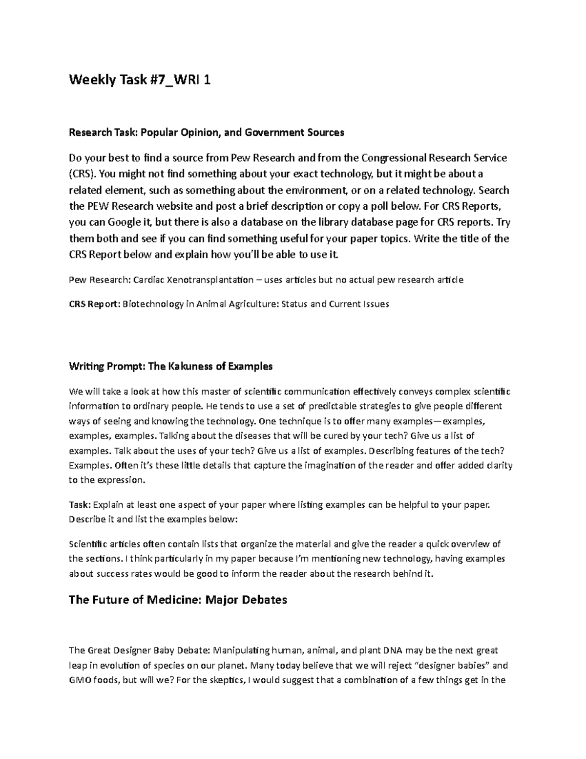 Weekly Task 7 WRI1 - Assignment - Weekly Task #7_WRI 1 Research Task ...