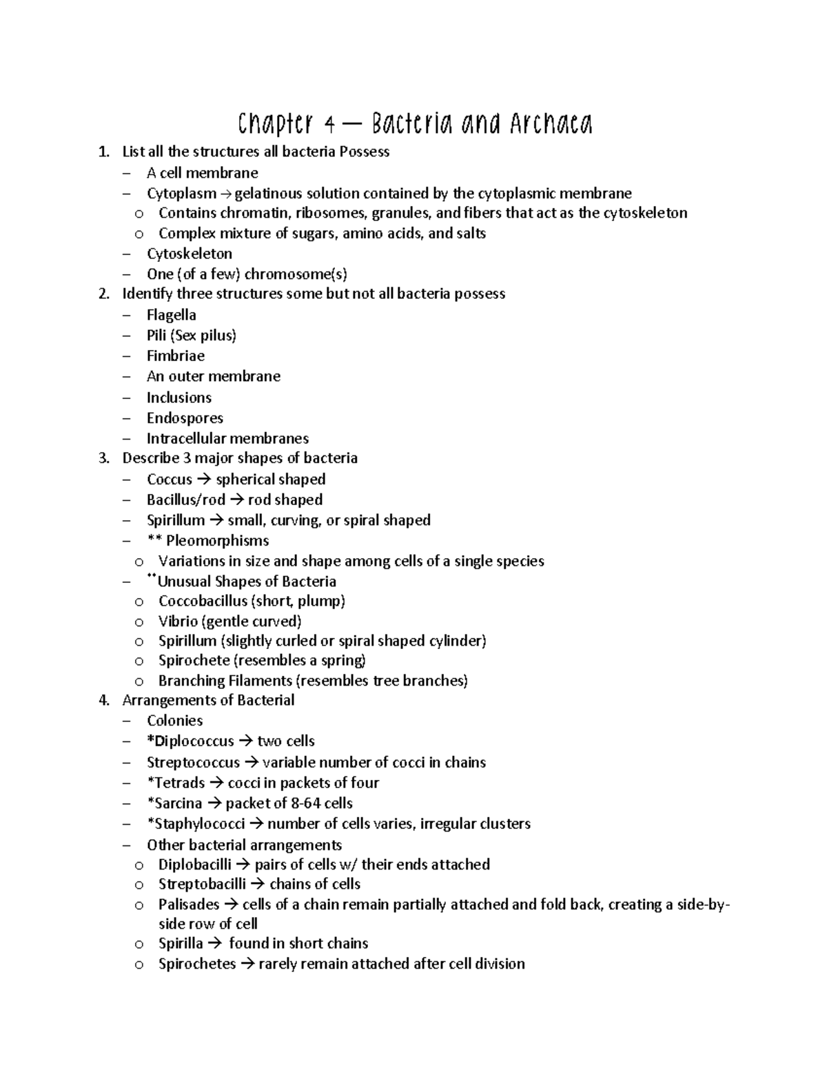 Chapter 4 – Bacteria and Archaea copy - Chapter 4 – Bacteria and Archaea 1. List all the ...