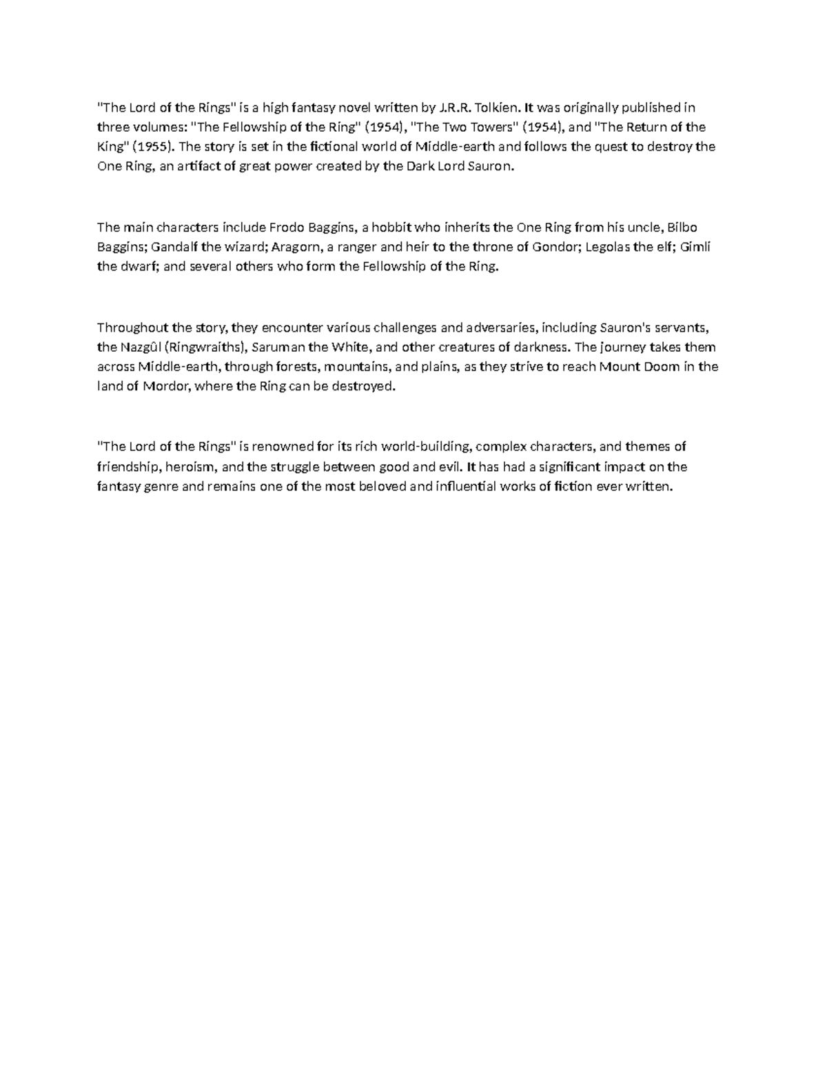 LOTR - "The Lord of the Rings" is a high fantasy novel written by J.R ...