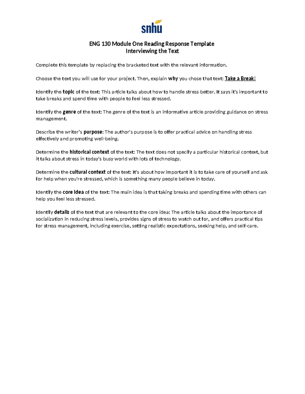 ENG 130 Module One Reading Response completed - ENG 130 Module One ...