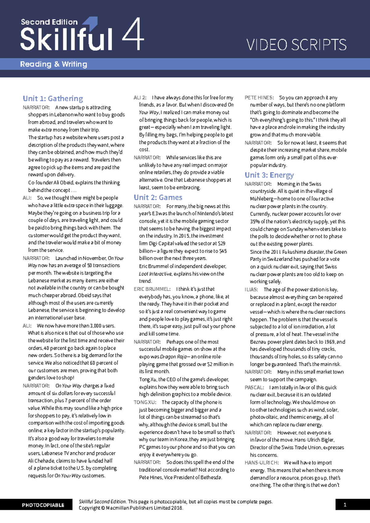 Sk2e Level 4 Reading and Writing Video scripts - 4 Reading & Writing ...