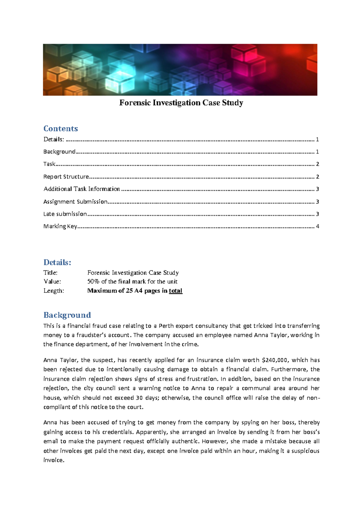 Case Study - Forensic Investigation Case Study Contents Details: - Studocu