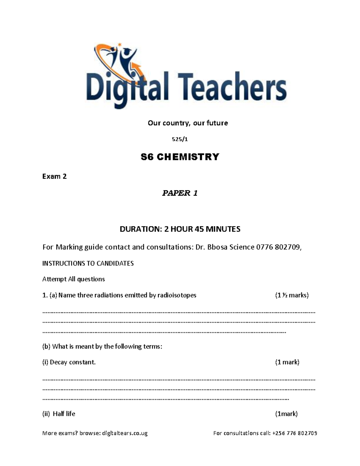A level chemistry paper 1 set 2 - Our country, our future 525/ S 6 ...