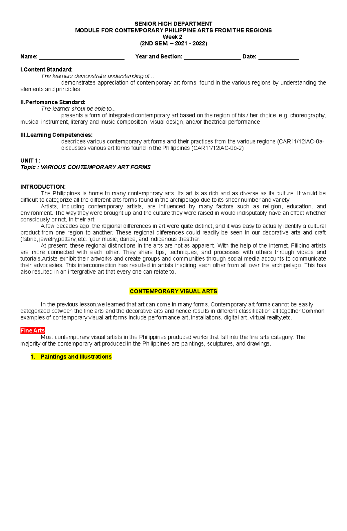 CPAR Module 2 - asda - SENIOR HIGH DEPARTMENT MODULE FOR CONTEMPORARY ...