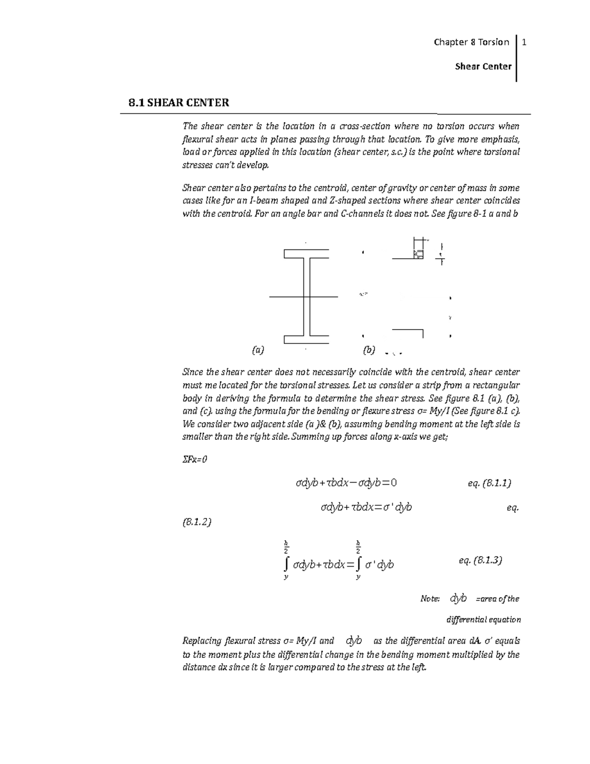 STEEL DESIGN 8 Shear Center - Chapter 8 Torsion 1 Shear Center 8 SHEAR ...