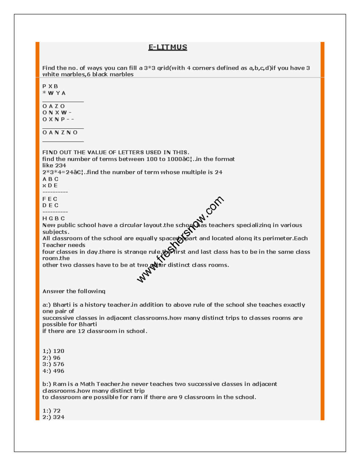 E Litmus Previous Sample Papers 1 - E-LITMUS Find the no. of ways you ...