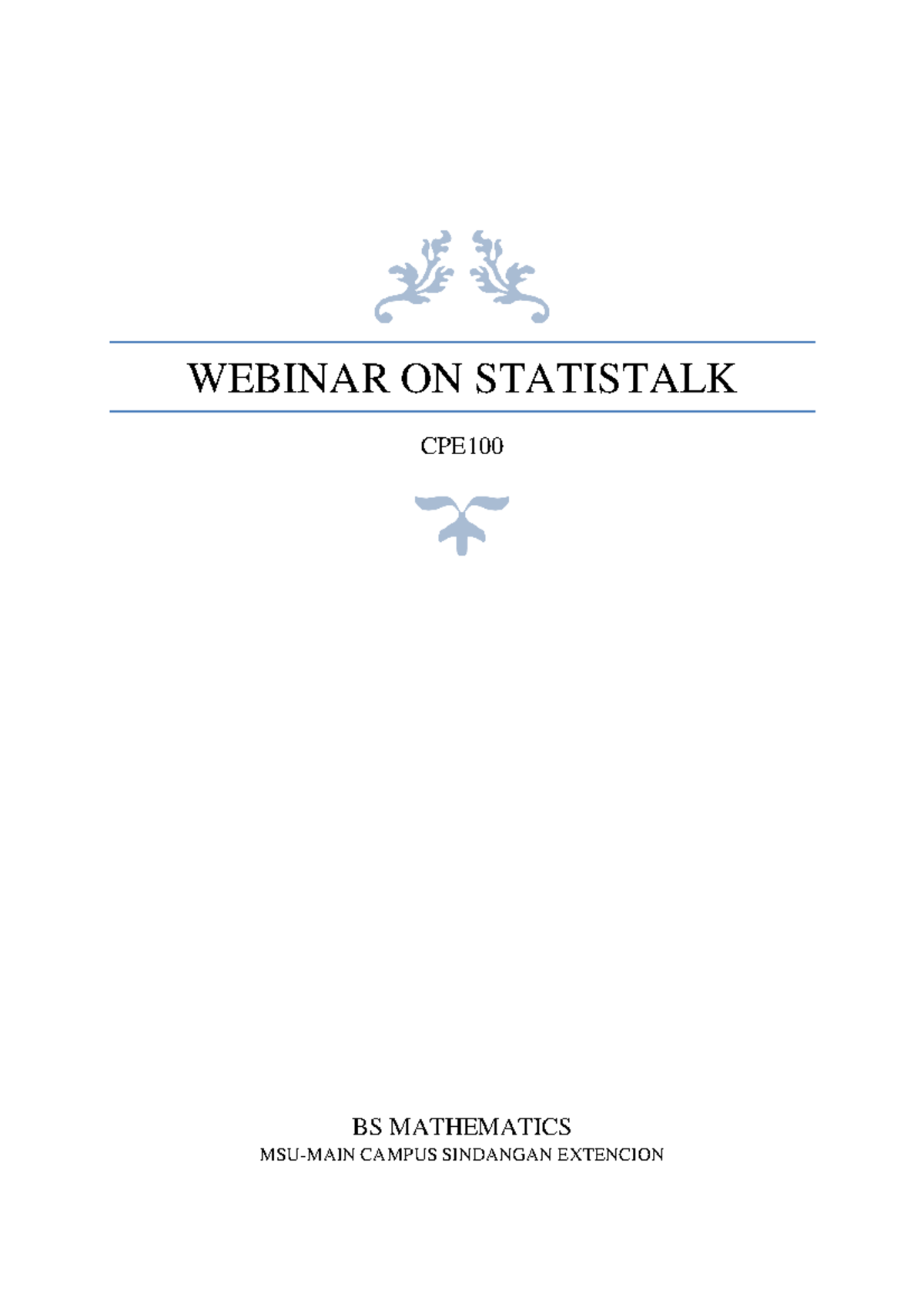 Jenon CPE100 (Reflection Paper ON Statistalk) - WEBINAR ON STATISTALK ...