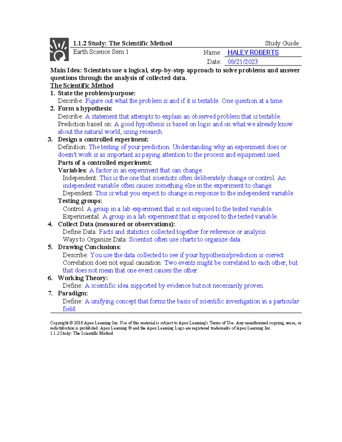 1.1.2 Study - The Scientific Method (Study guide) - 1.1 Study: The ...