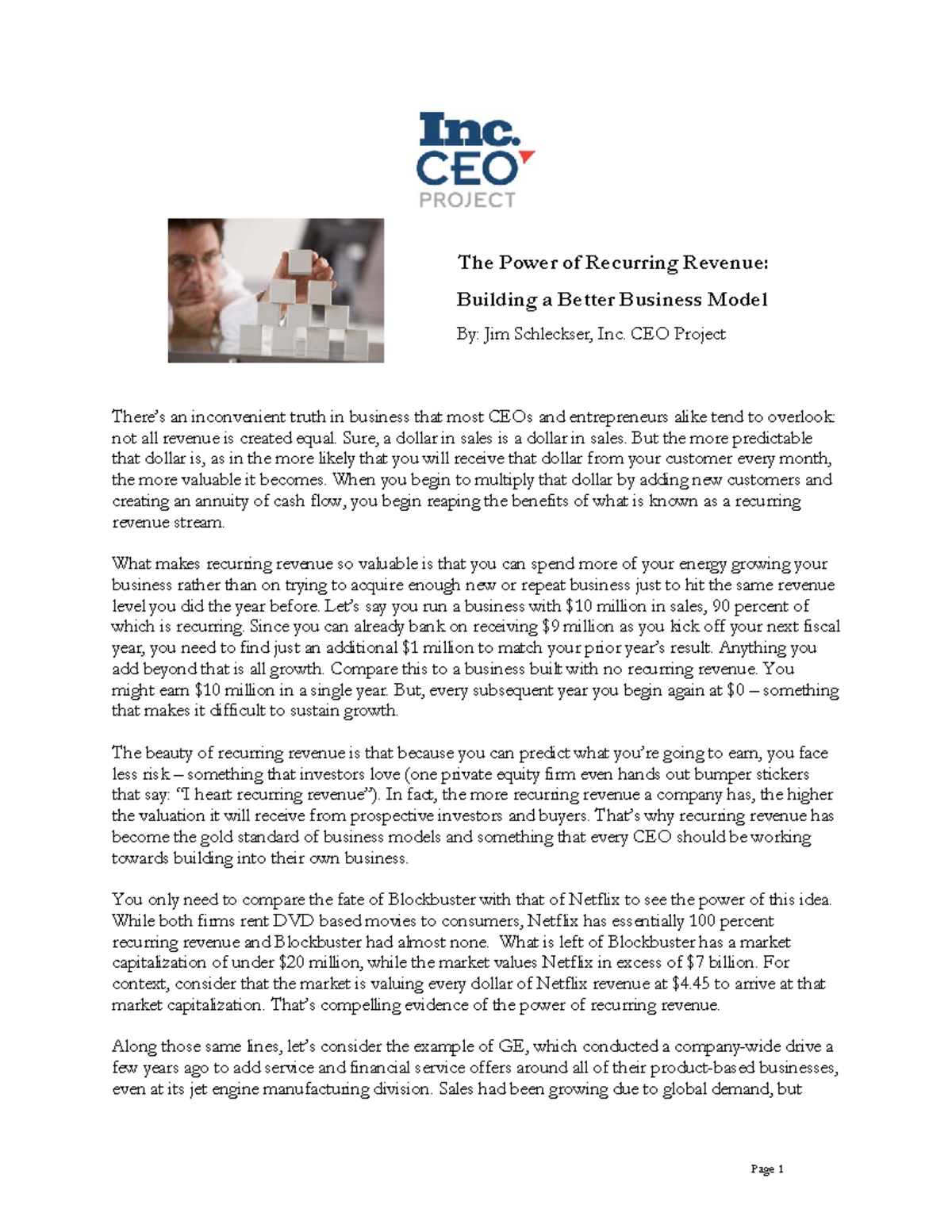 The Power of Recurring Revenue - Inc CEO Project - The Power of ...