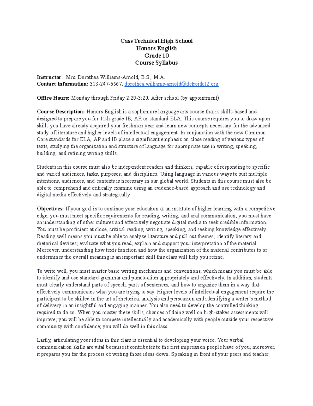 ymdjhjskjdjdsn hsjnka - Cass Technical High School Honors English Grade ...