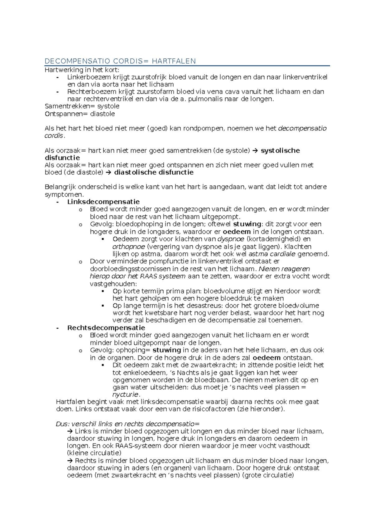 Decompensatio cordis - DECOMPENSATIO CORDIS= HARTFALEN Hartwerking in ...