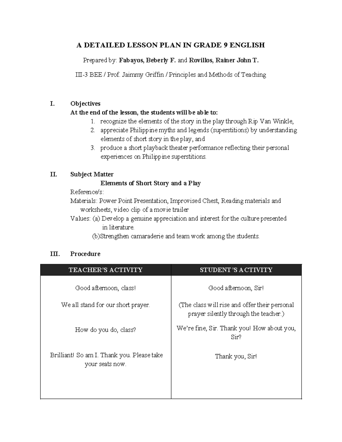 A Detailed Lesson PLAN IN Grade 9 Englis - A DETAILED LESSON PLAN IN ...
