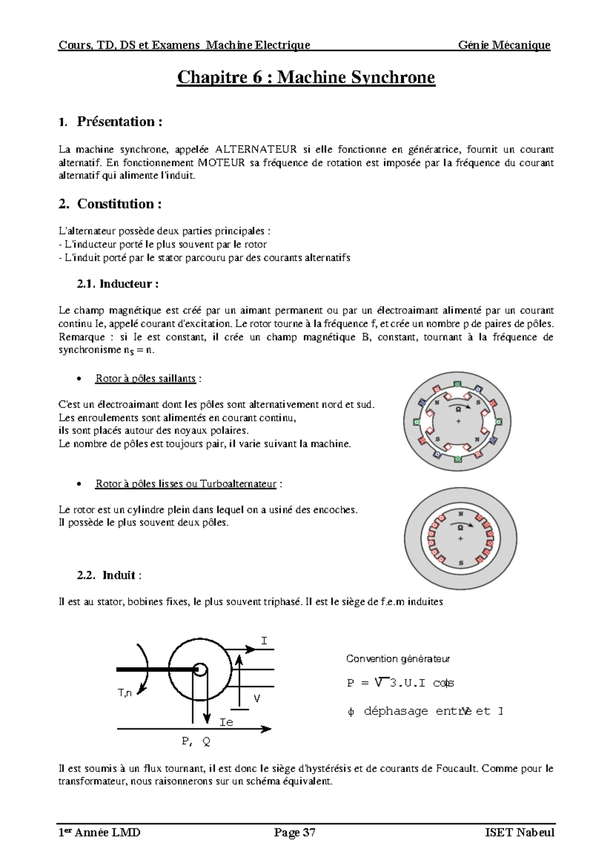 Chapitre 6 machine synchrone - Chapitre 6 : Machine Synchrone 1 ...