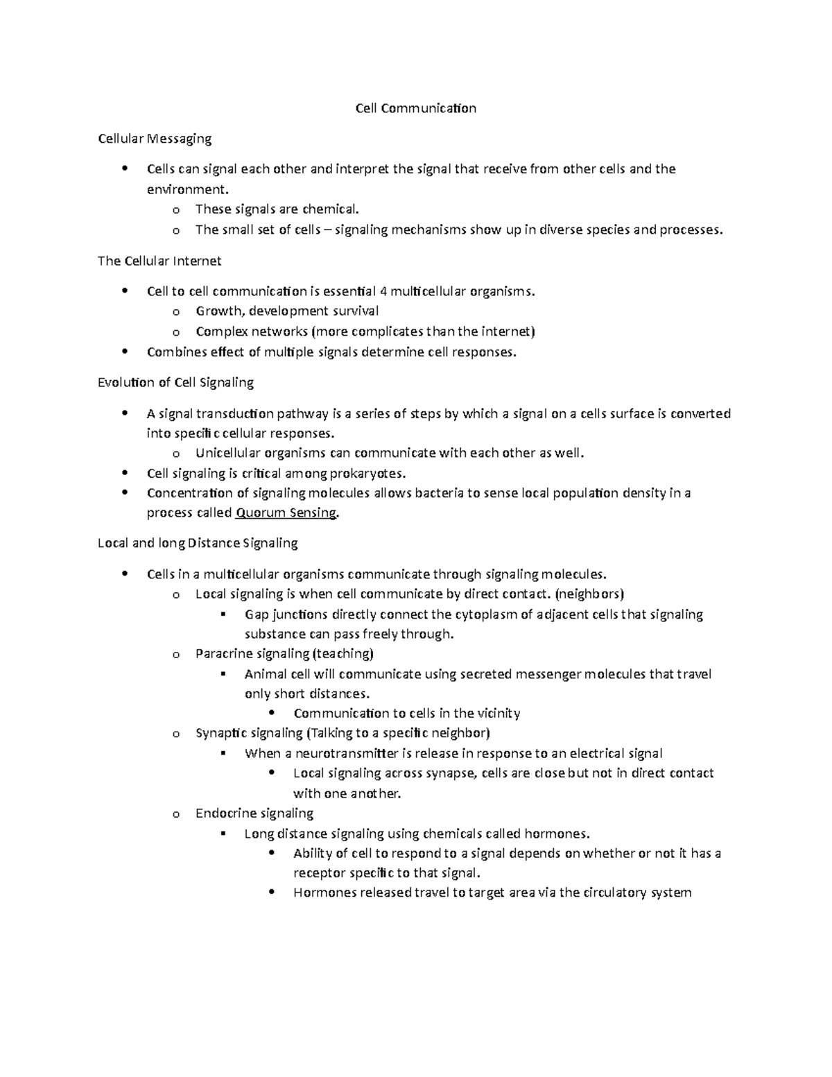 Bio Chp. 11 Notes - Cell Communication, Dr. Kent - Cell Communication ...