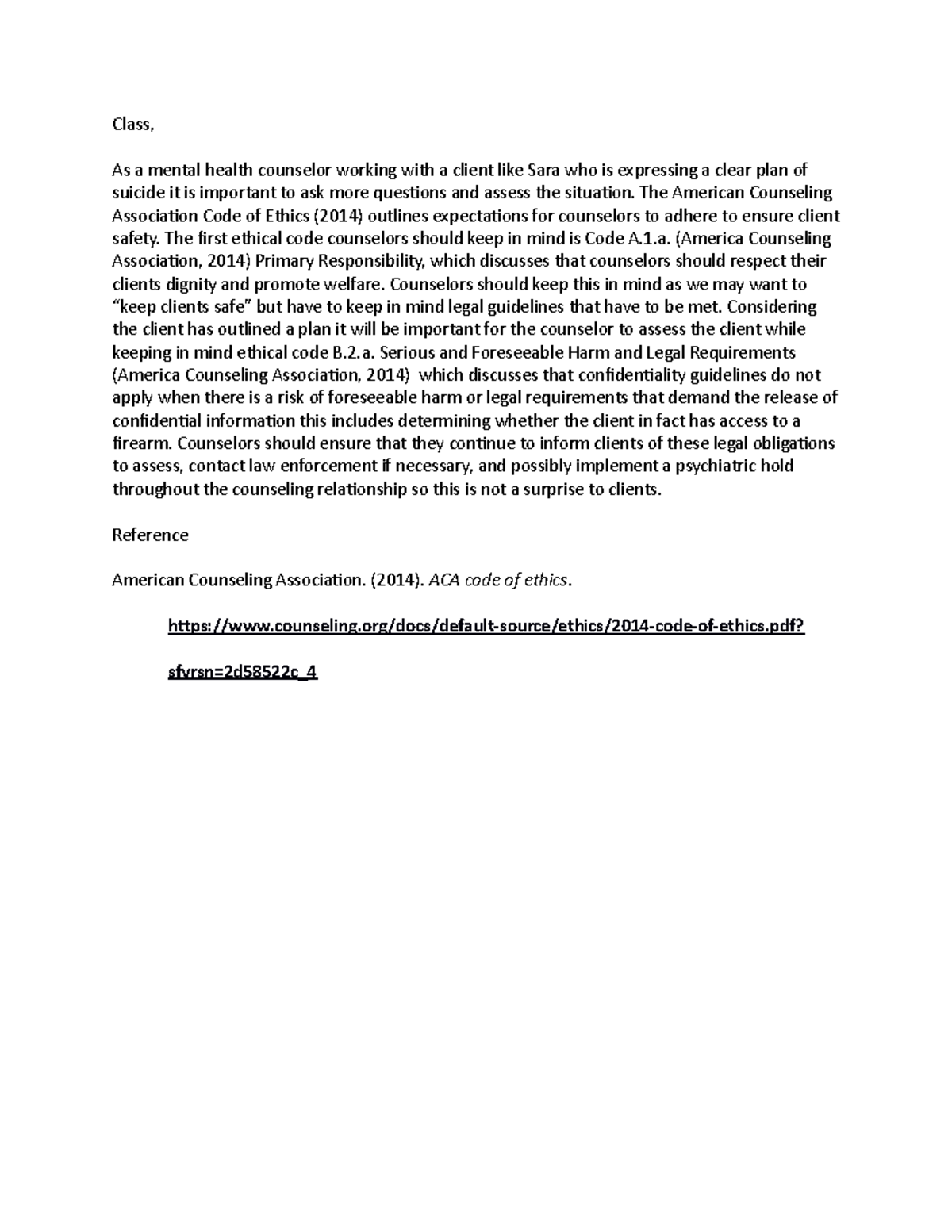 Aca Code Of Ethics Reference