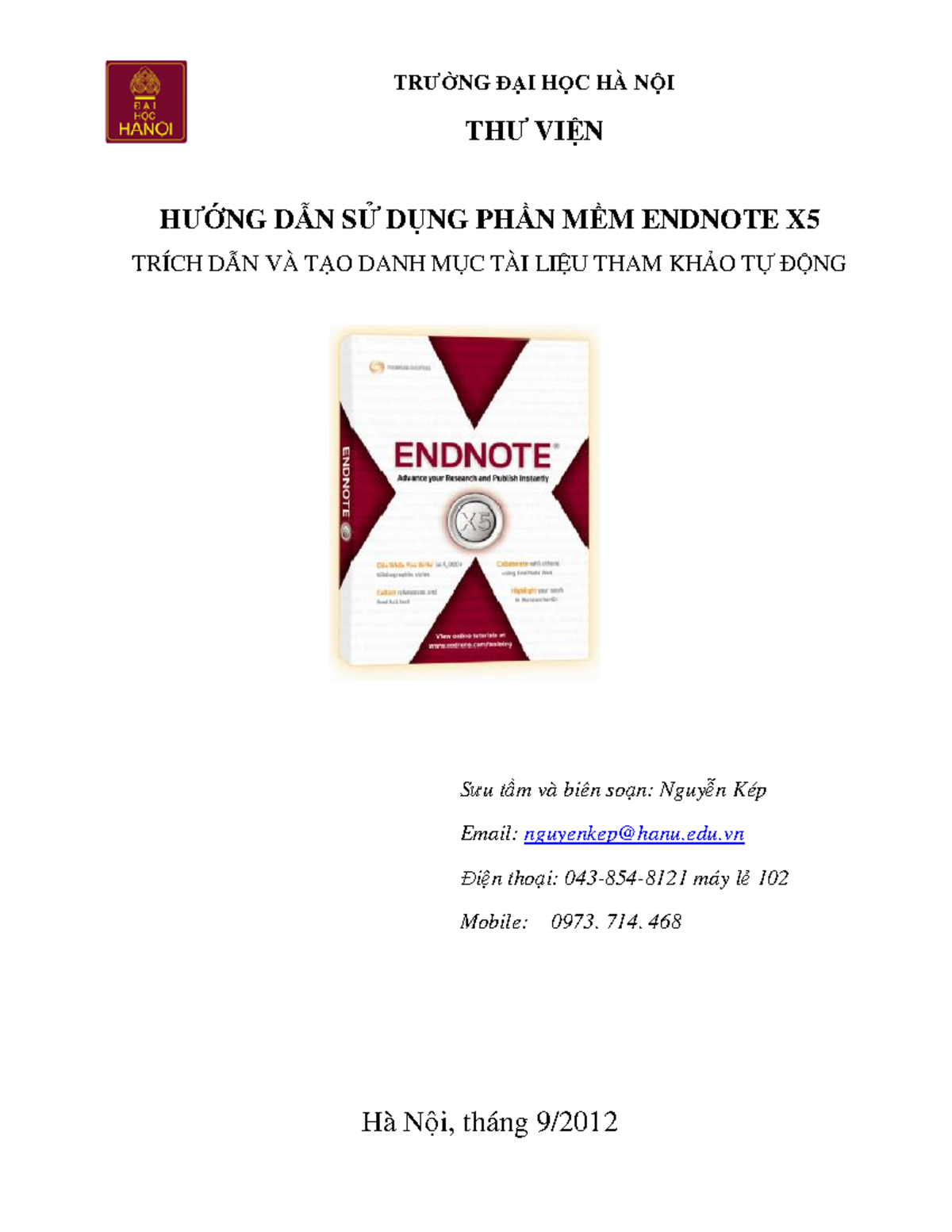 HDSD phan mem Endnote X5 Nguyen Kep - ####### TRƯỜNG ĐẠI HỌC HÀ NỘI THƯ VIỆN HƯỚNG DẪN SỬ DỤNG ...