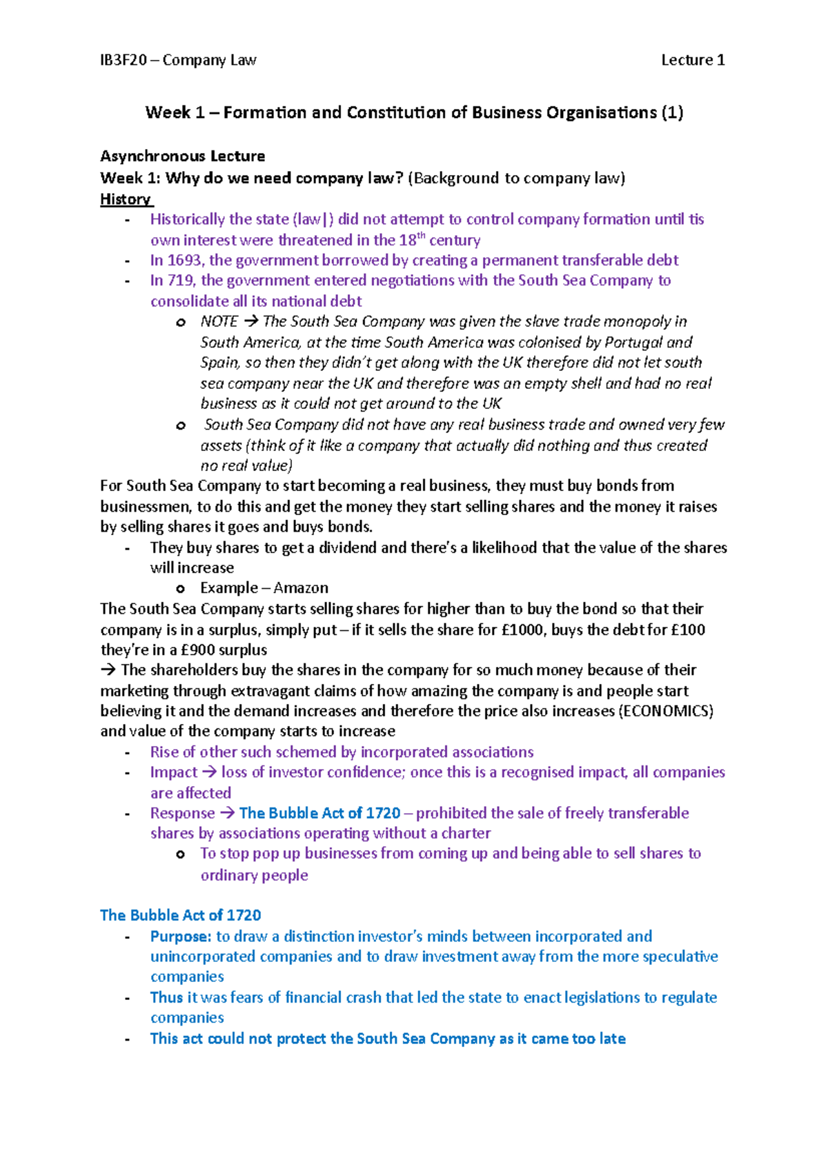 Week 1 - Week 1 – Forma琀椀on and Cons琀椀tu琀椀on of Business Organisa琀椀ons (1) Asynchronous Lecture ...