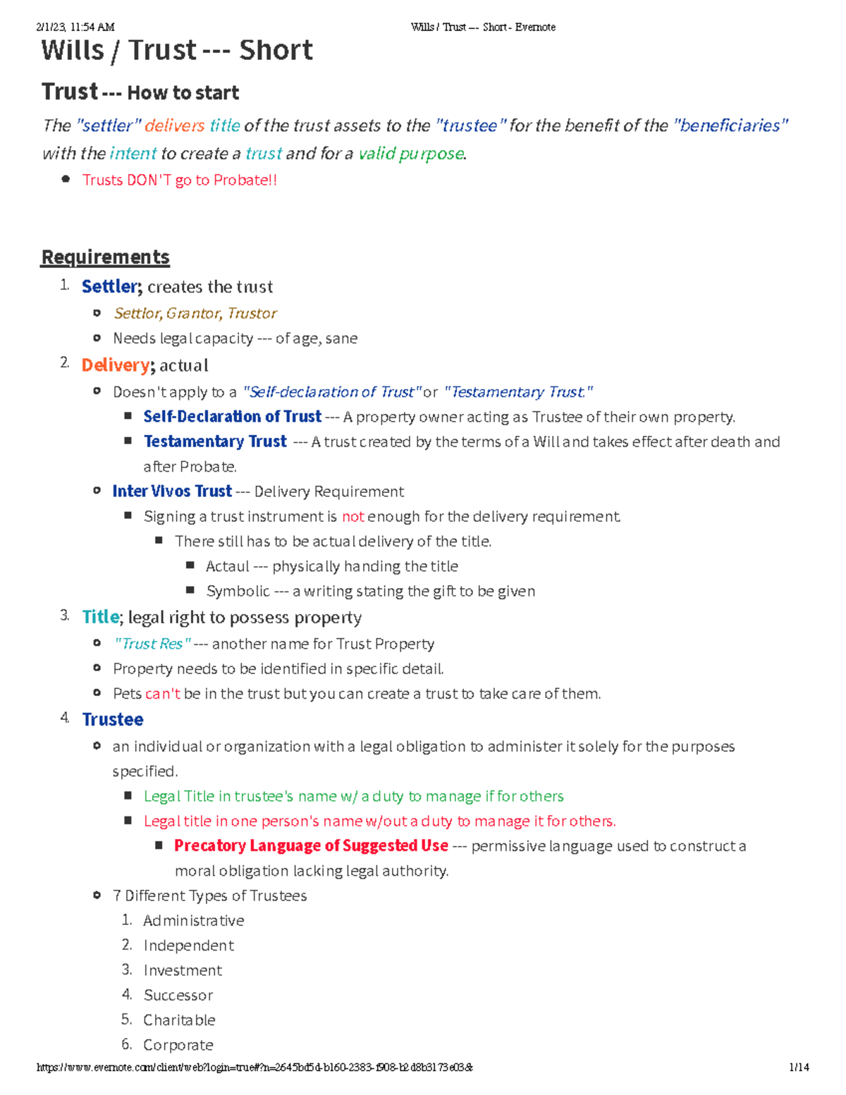 Wills Trust Outline - Wills / Trust - Short Trust - How to start The ...