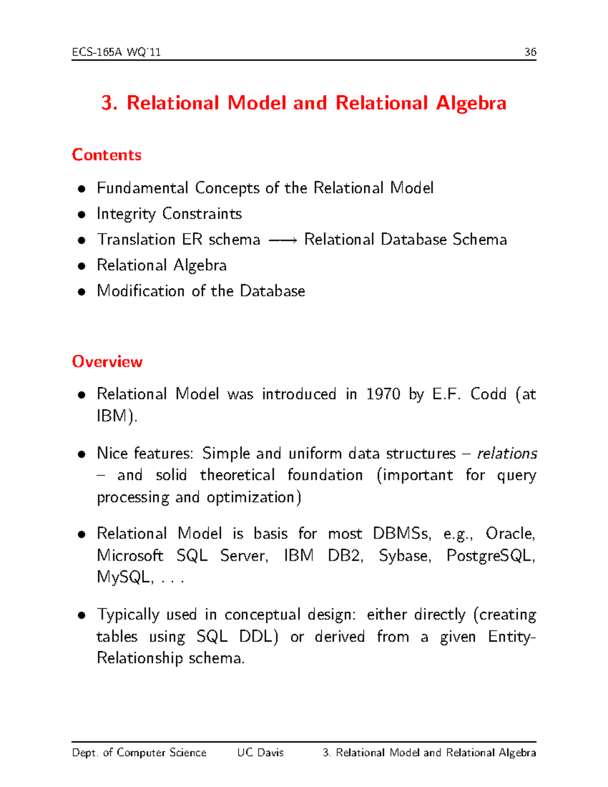 Database management system lecture - 3. Relational Model and Relational Algebra Contents ...