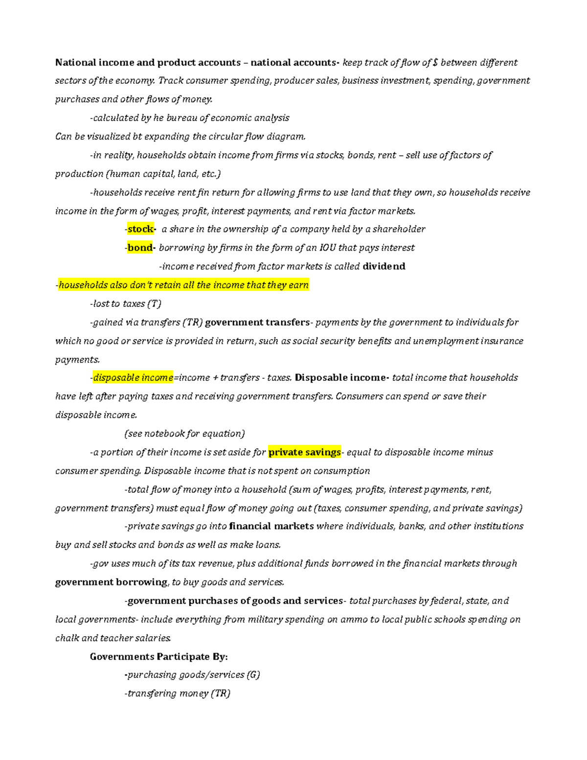 Econ chapter 7 notes - National income and product accounts national ...