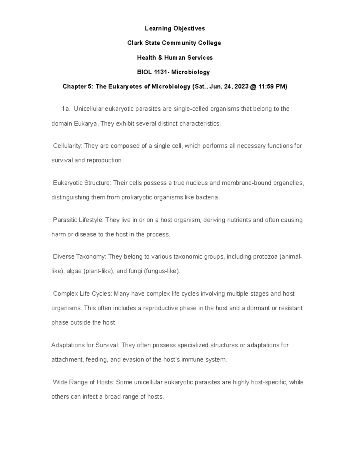 Chapter 5 Learning Objectives CB - Learning Objectives Clark State Community College Health ...