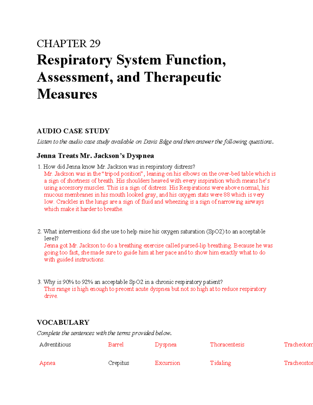 Chapter 29 case study - CHAPTER 29 Respiratory System Function ...