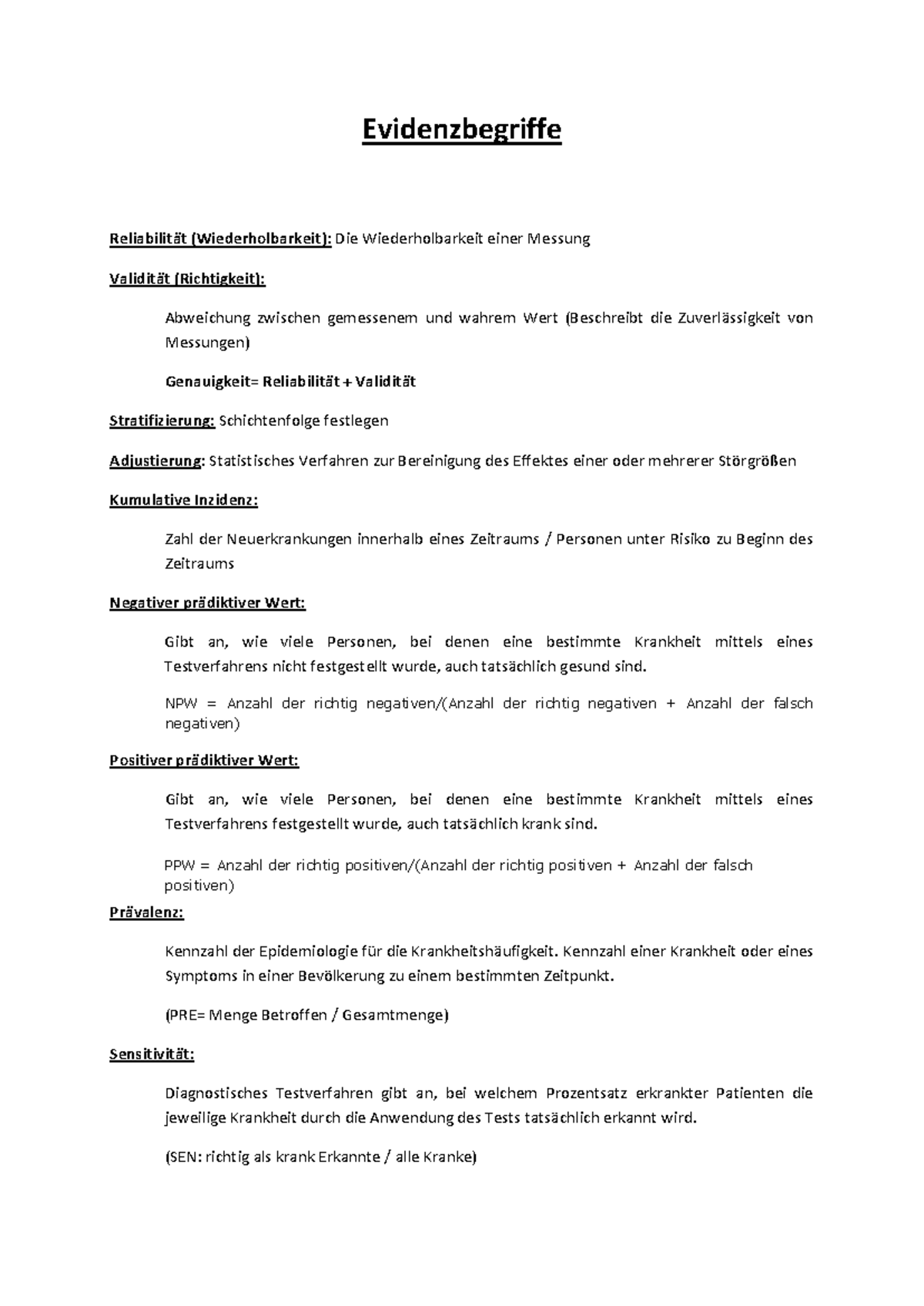 Klausur 24 Februar Wintersemester 2016/2017, Fragen und Antworten - Evidenzbegriffe Reliabilität ...