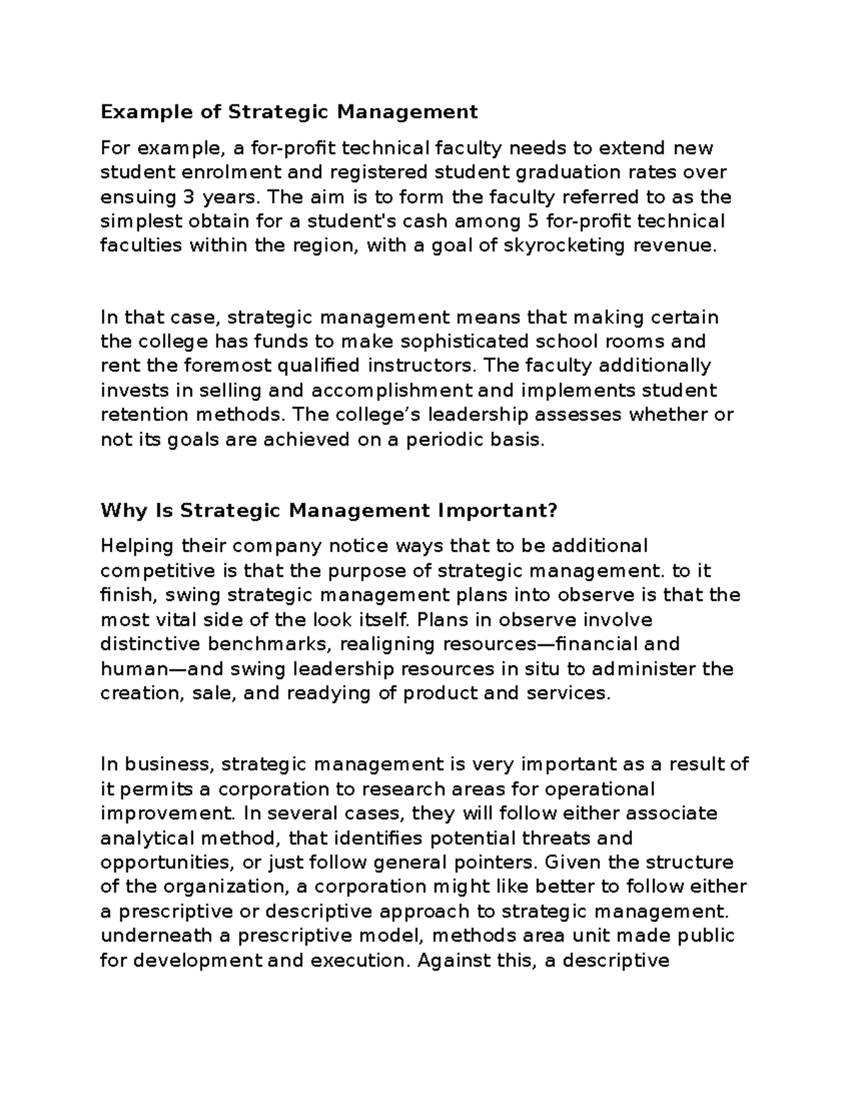 Importance of strategic management - Example of Strategic Management ...