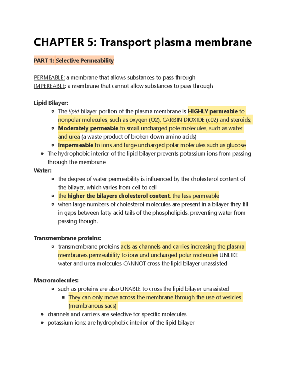 Chapter 5 Transport plasma membrane - Biol 230 - AU - Studocu