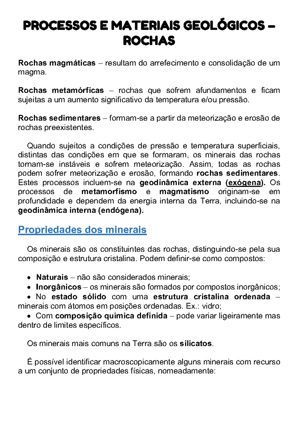 Processos e materiais geológicos - PROCESSOS E MATERIAIS GEOLÓGICOS ...