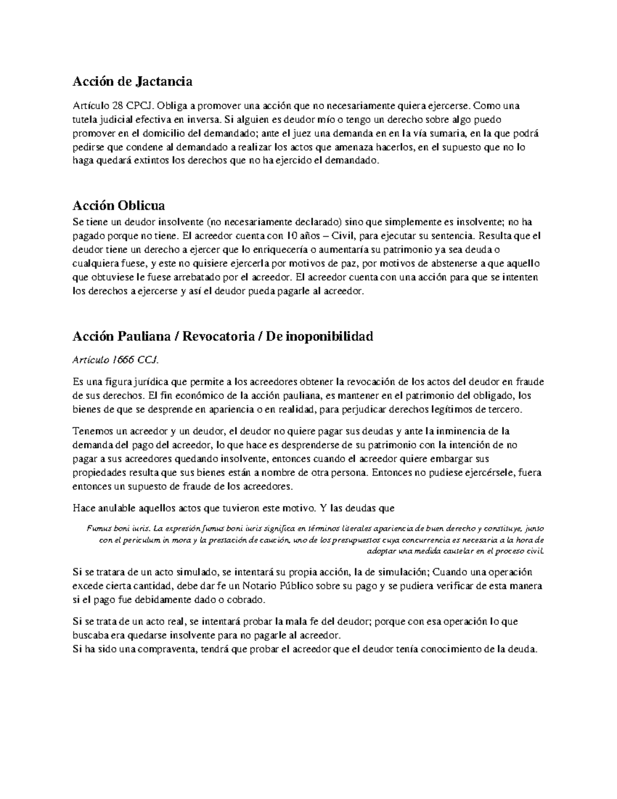 Jactancia oblicua y pauliana - Acción de Jactancia Artículo 28 CPCJ ...