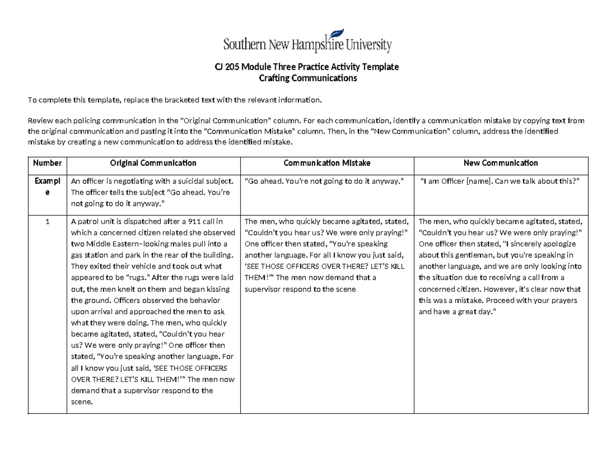 CJ 205 Module Three Practice Activity Template - CJ 205 Module Three ...