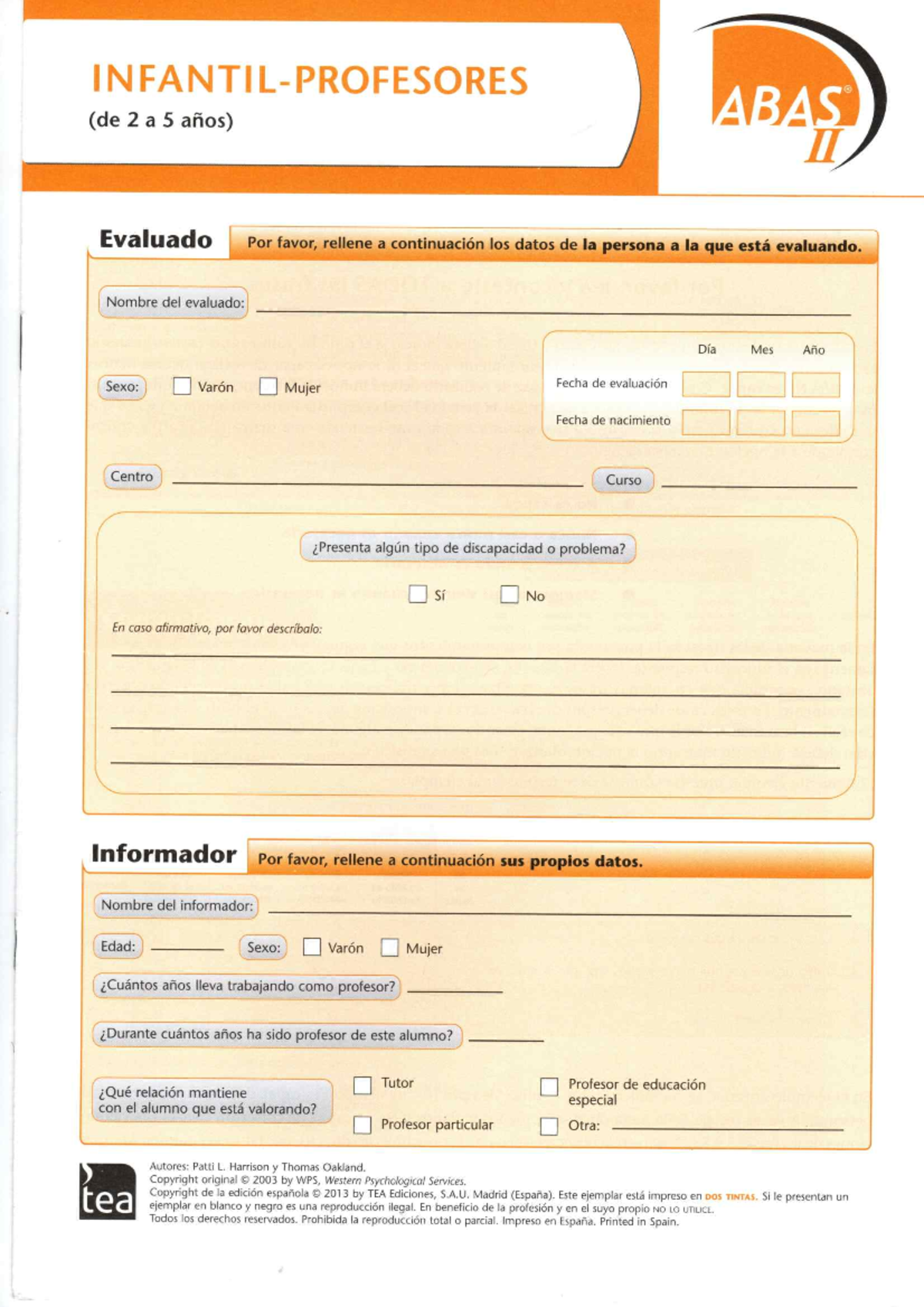 ABAS II Protocolo Infantil Profesores - Evaluación y diagnostico ...