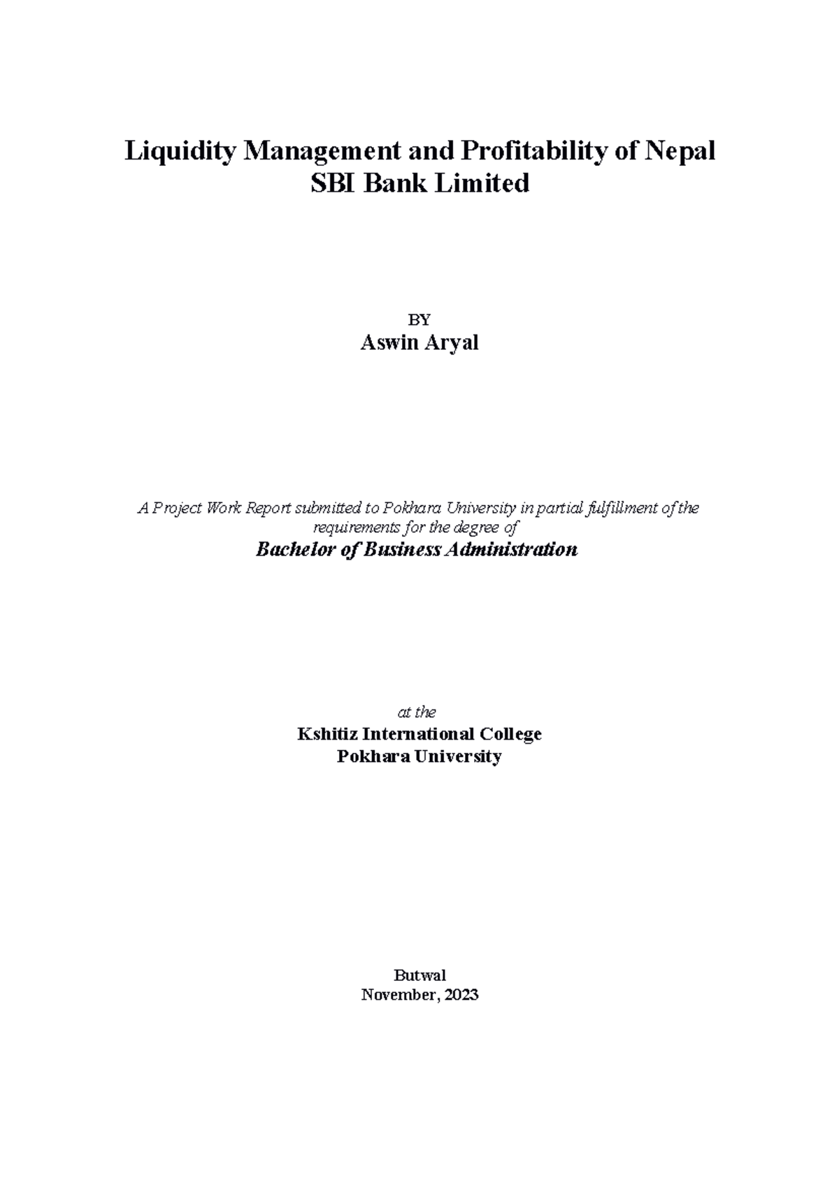Liquidity Management and Profitability of Nepal SBI Bank Limited ...