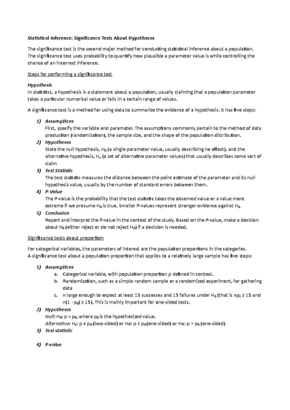 9 Statistical Inference Significance Tests About Hypotheses Statistical Inference