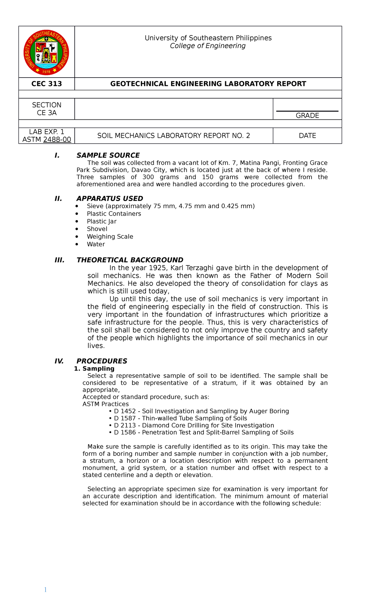 Geotechnical Laboratory Report - University of Southeastern Philippines ...