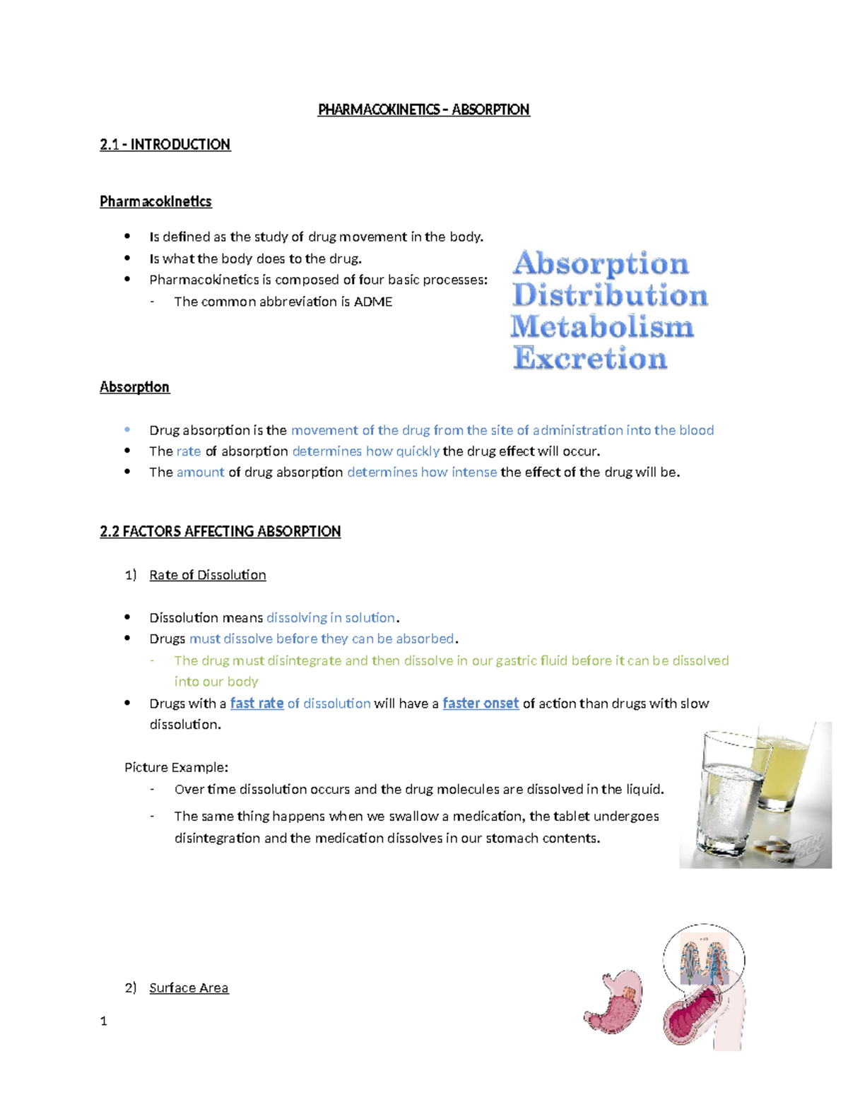 Module 2 Pharmacokinetics (Absorption) - PHARMACOKINETICS – ABSORPTION ...