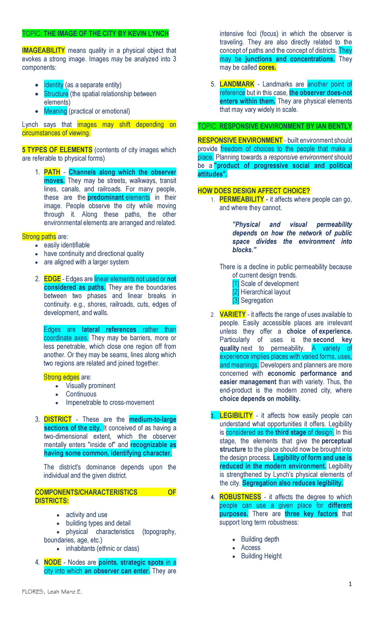 Planning- Midterm- Reviewer - 1 TOPIC: THE IMAGE OF THE CITY BY KEVIN ...