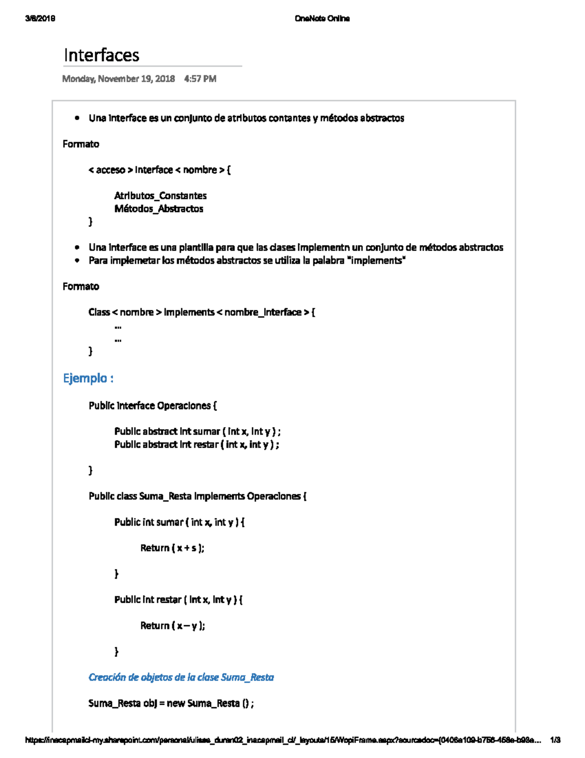 Clase 14 - Interfaces - 3/8/2019 OneNote Online Interfaces Monday ...