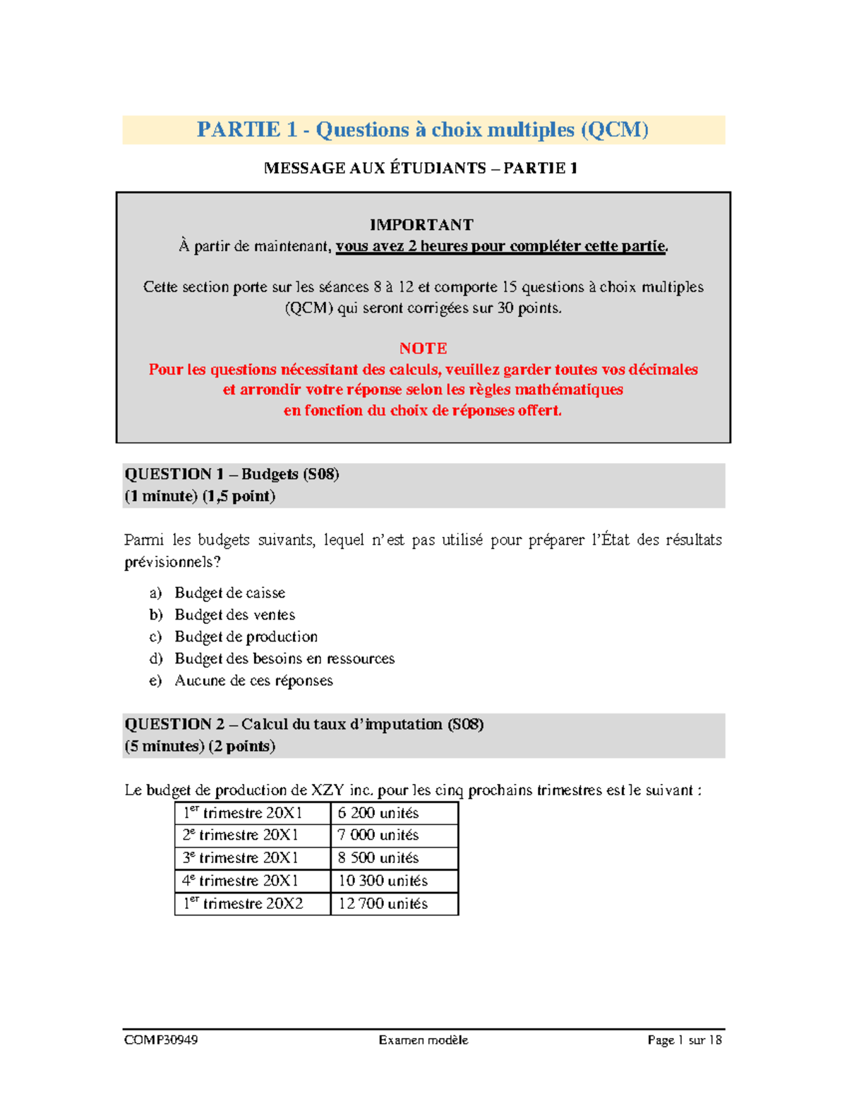 30949 - Modèle Final - PARTIE 1 - Questions à choix multiples (QCM ...