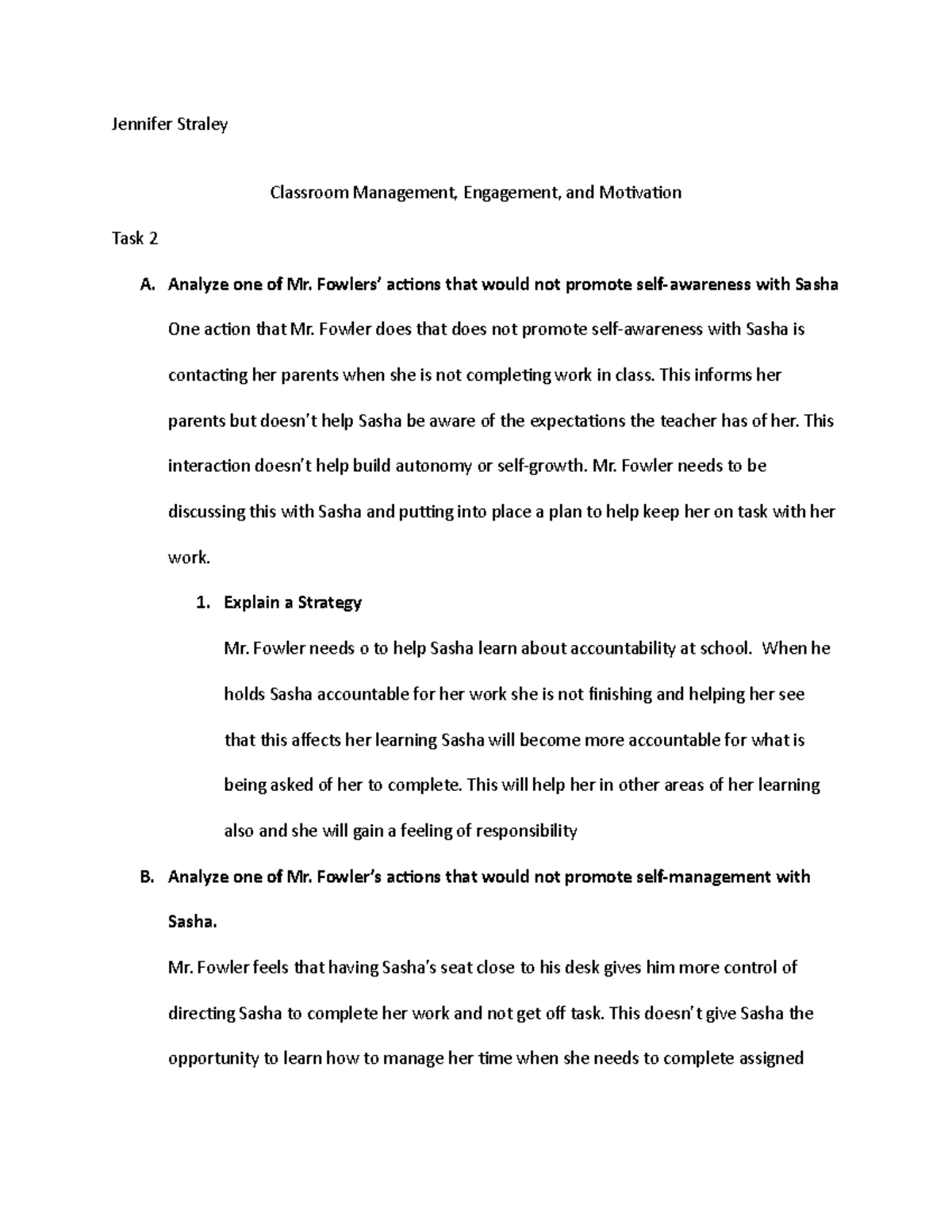Task 2 Classroom Management - Jennifer Straley Classroom Management ...