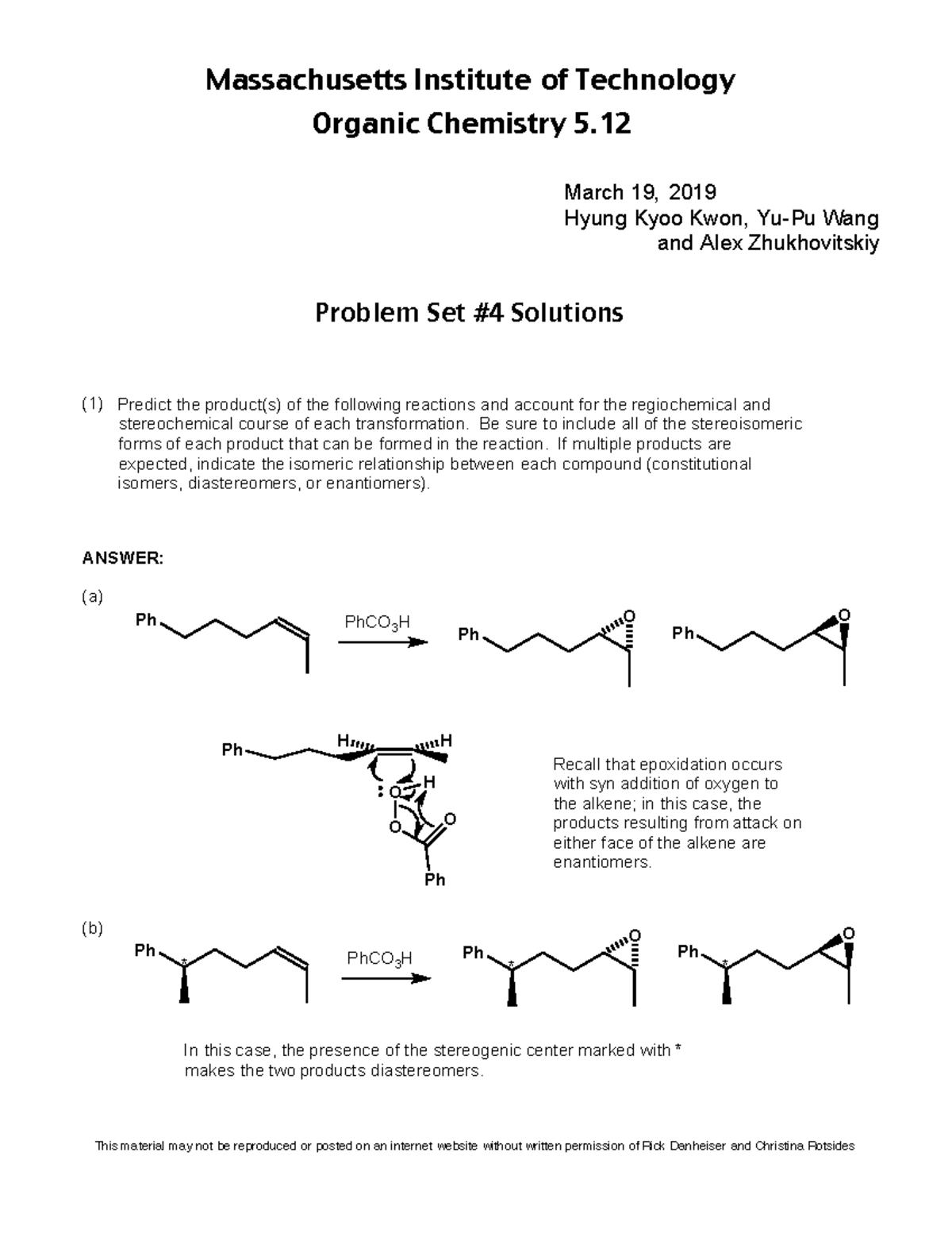 Problem Set 4 Solutions - Massachusetts Institute of Technology Organic ...