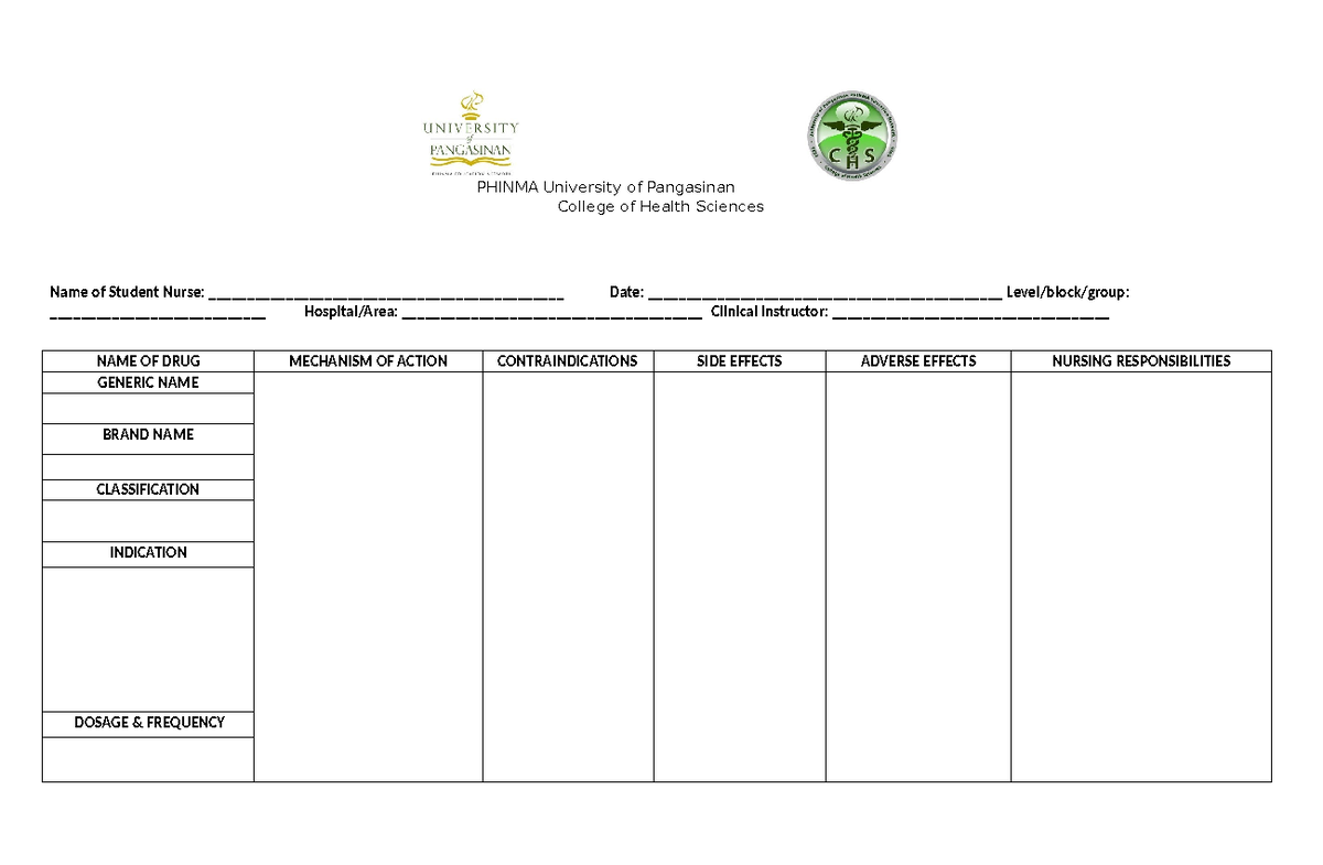 Drug Study - Template - PHINMA University of Pangasinan College of ...