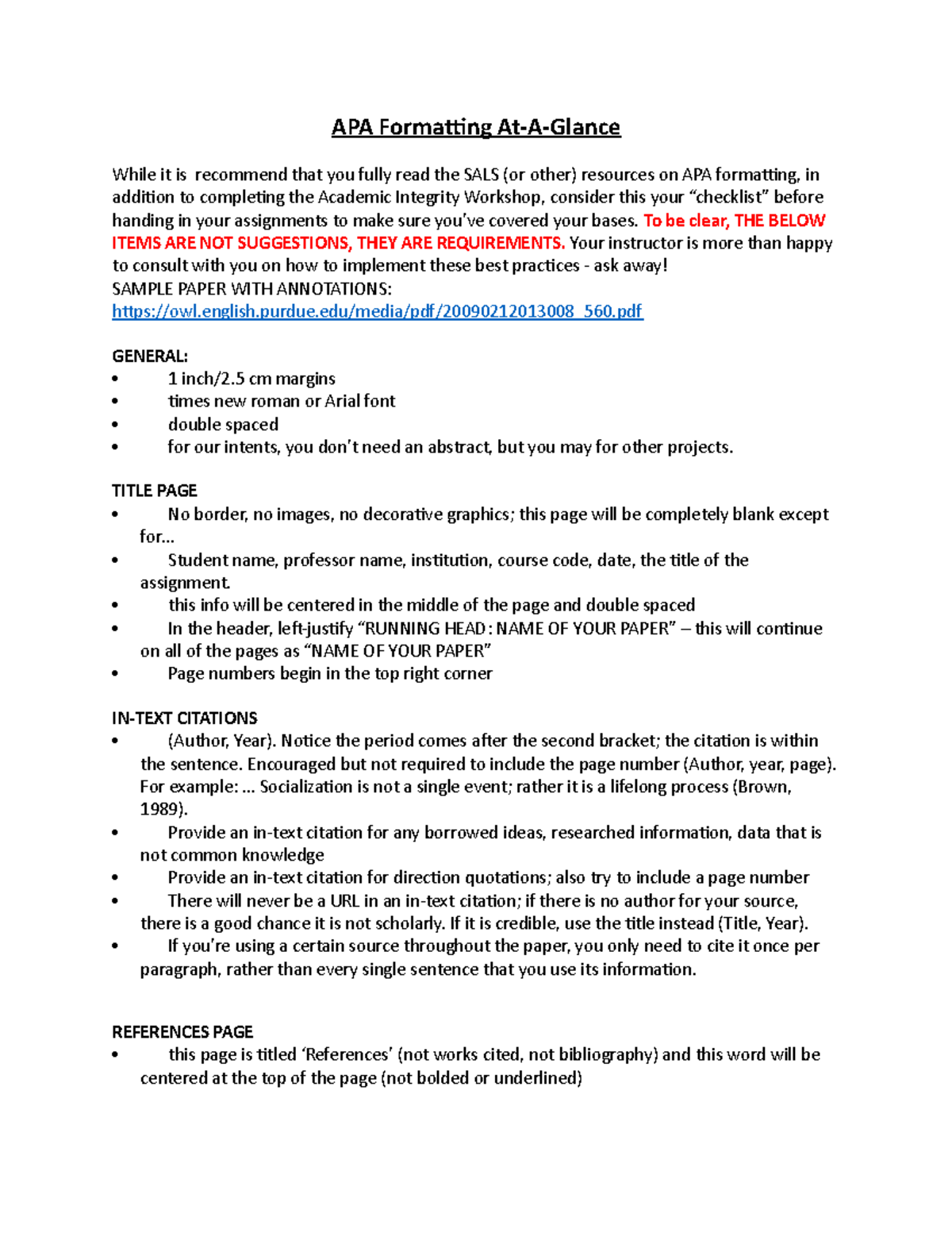 APA Formatting At A Glance - APA Formatting At-A-Glance While it is ...