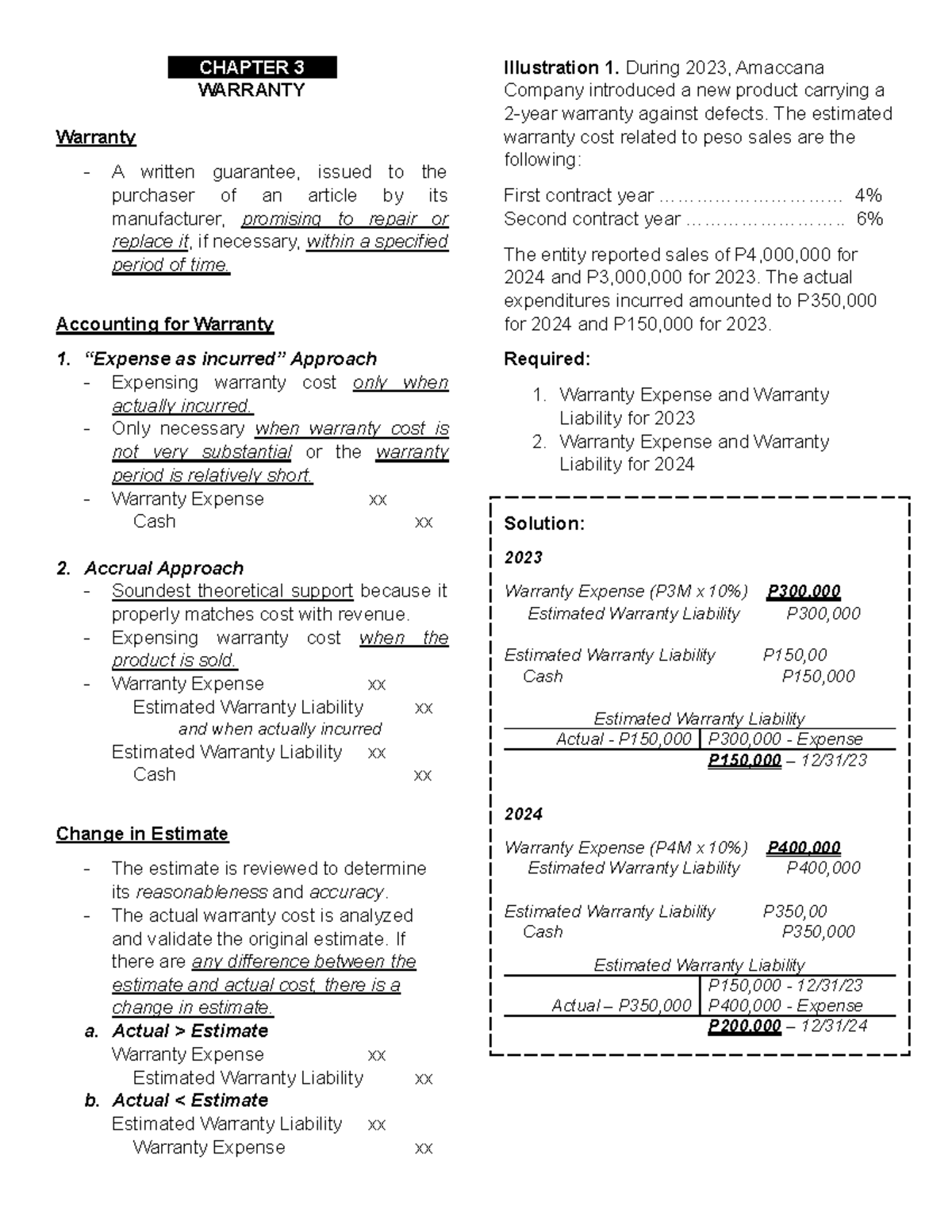 Chapter 3 - Warranty - Notes with example. - . CHAPTER 3. WARRANTY ...
