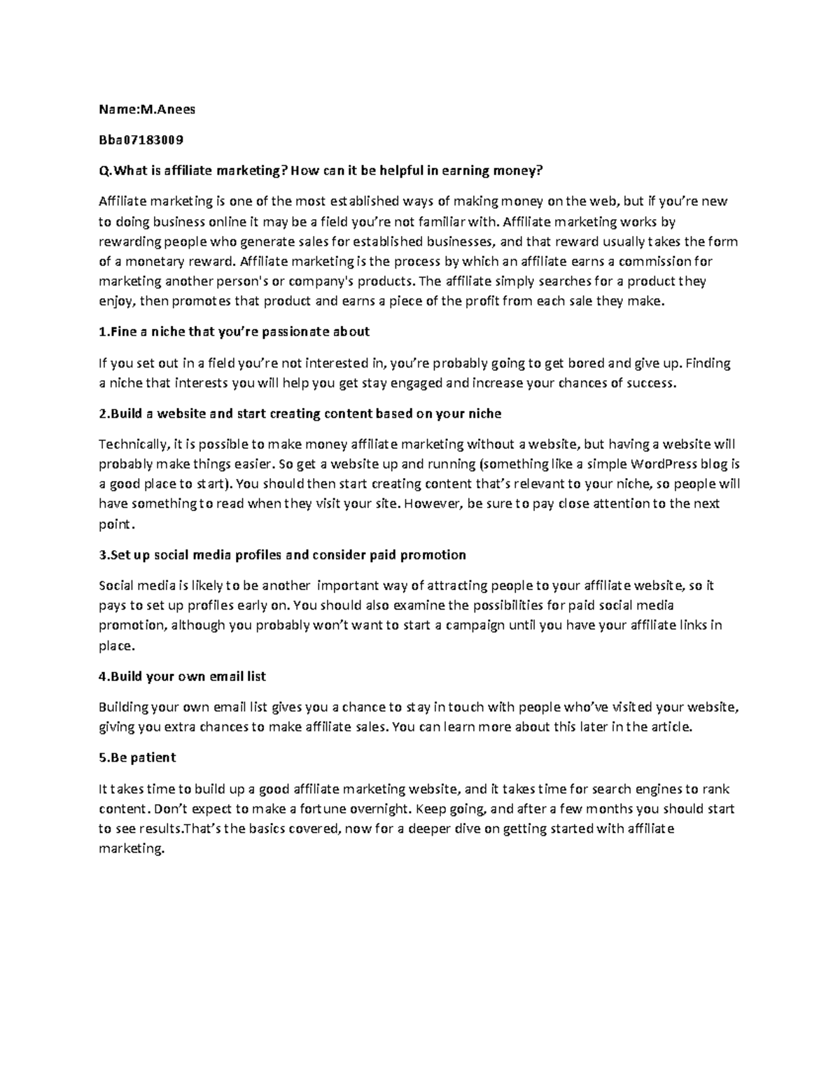 Document - Best wishes for student - Name:M Bba Q is affiliate ...